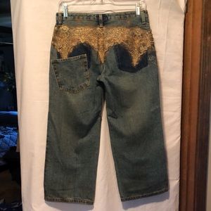 Cache | Jeans | Cache Metallic Lace Airbrush Gold Jewels Jean Pant ...